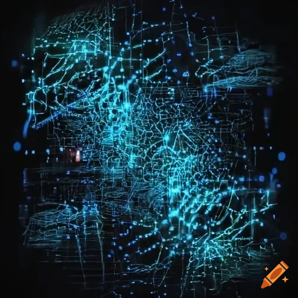 Visualization of a interconnected data network on Craiyon