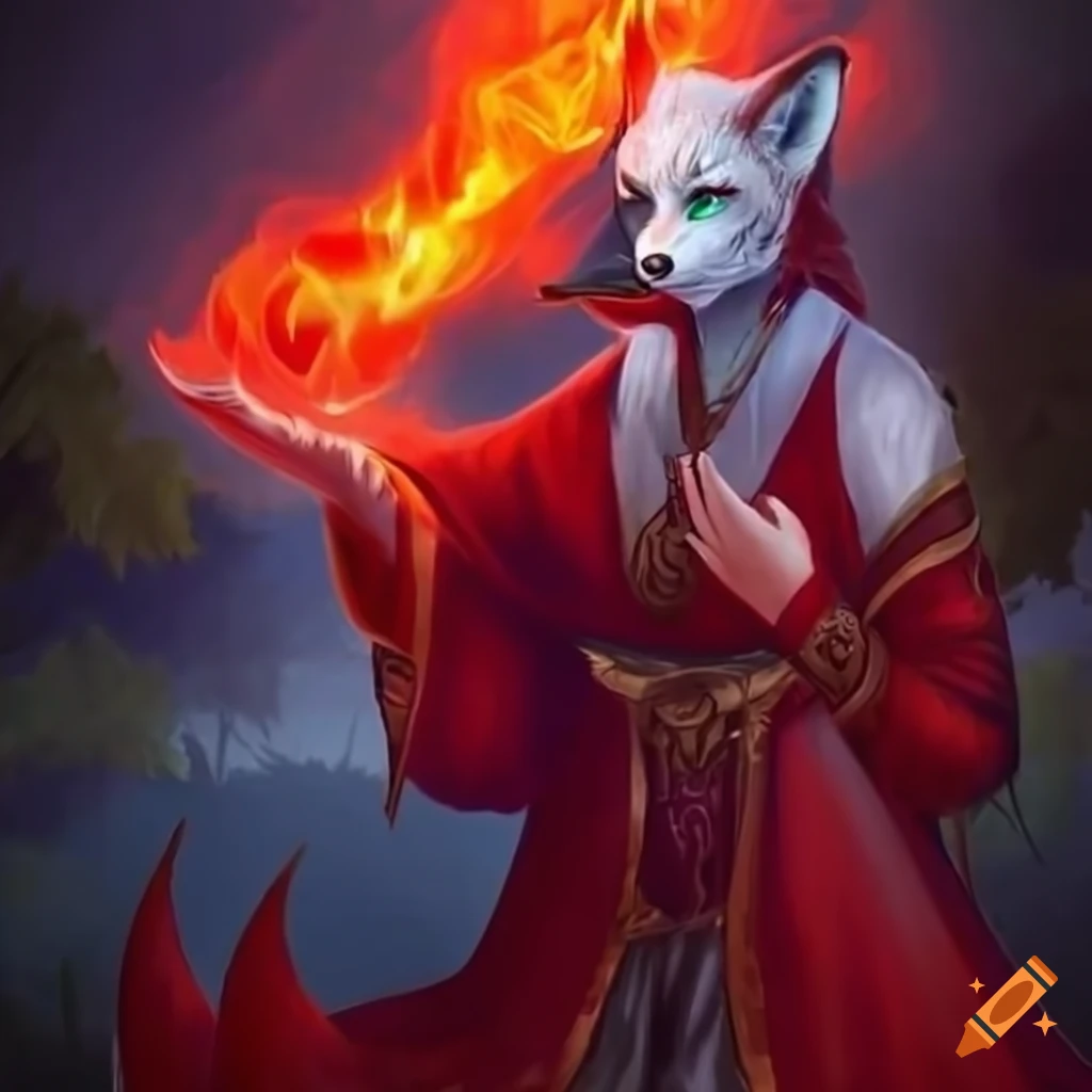 Art of a female fox sorcerer conjuring flames