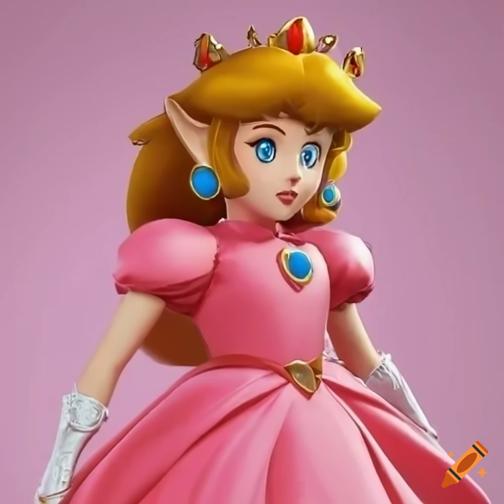 Princess peach and link wearing pink silk ballgowns in a detailed ...