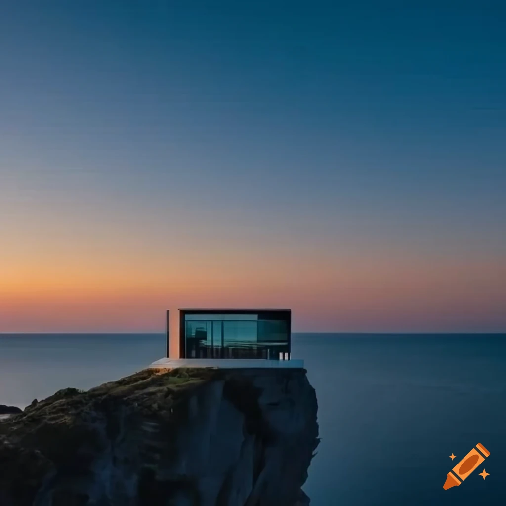 Architectural building with glass windows overlooking the ocean at ...