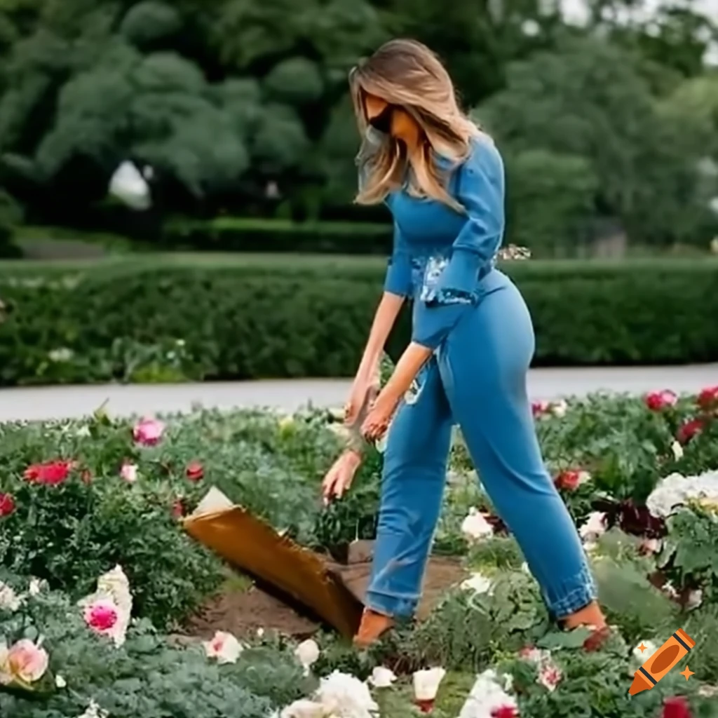 Melania destroying flowers in the white house rose garden on Craiyon