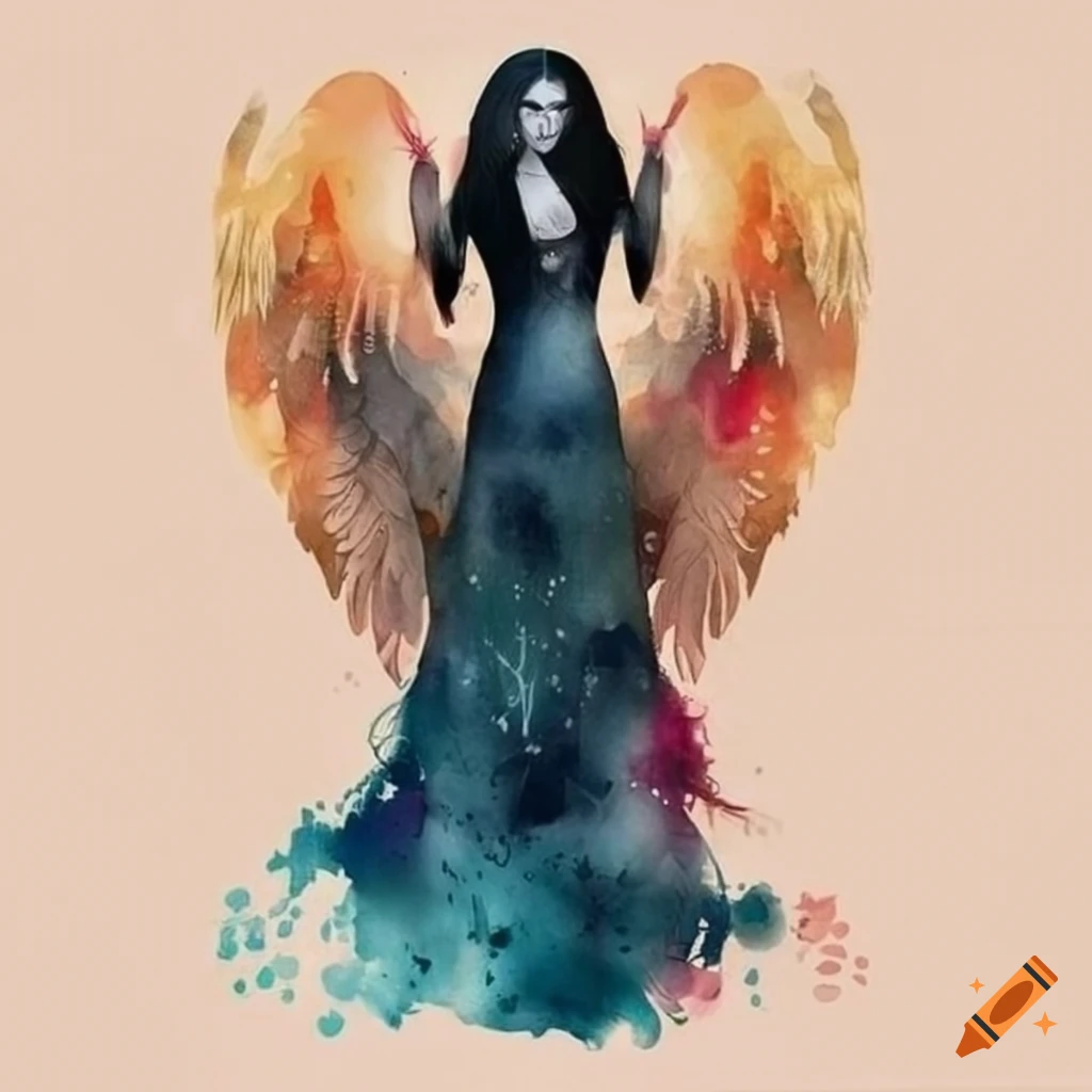 Punk with mohawk and angel wings ascending into the sky in dark comic ...