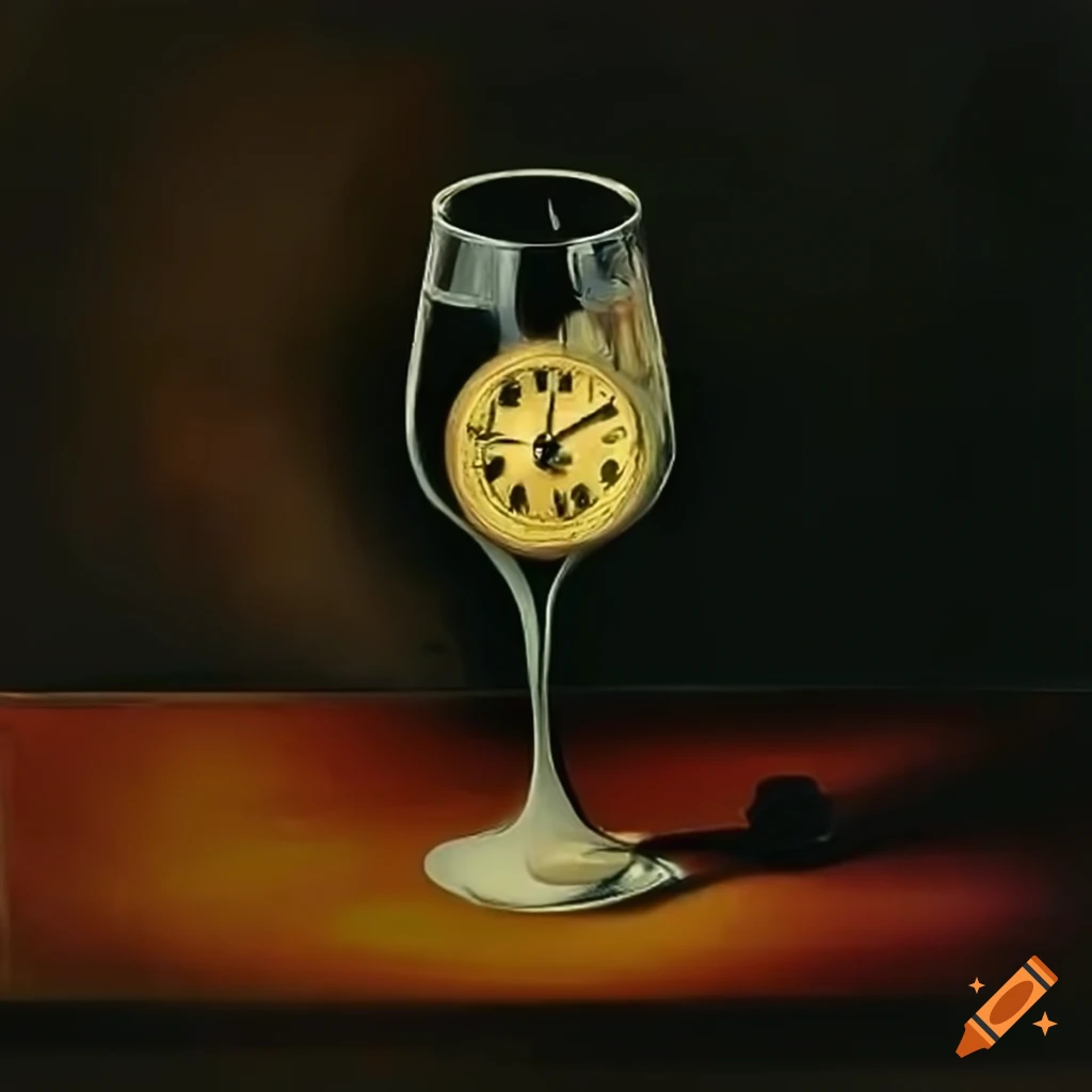 Surreal still life painting by s. dali with clocks and wine bottles on ...