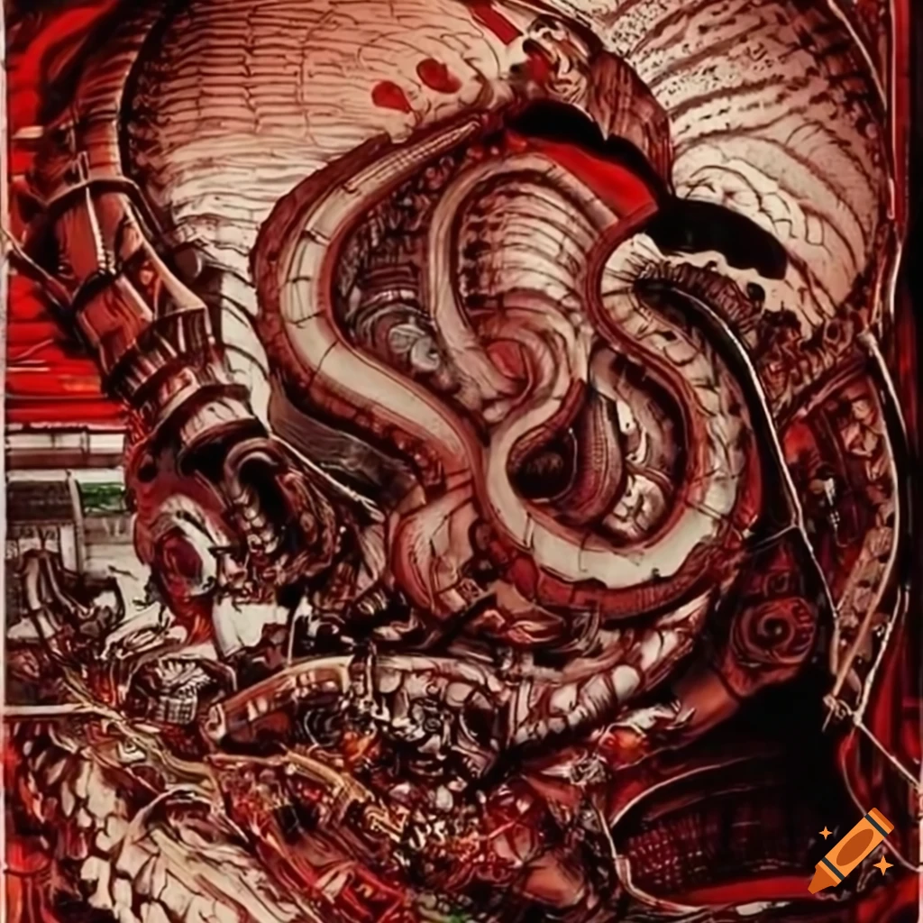 red bio machine art on Craiyon