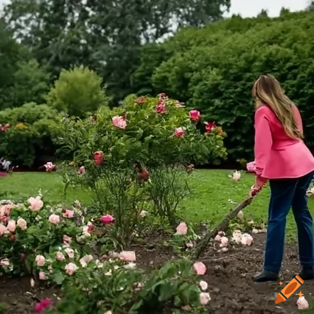 Melania trump destroying flowers in the rose garden on Craiyon