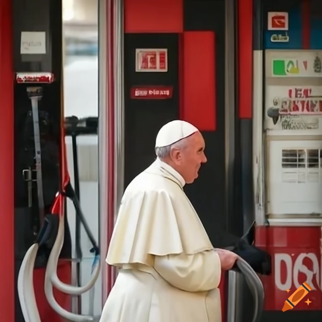 Image of pope francis as a gas station attendant