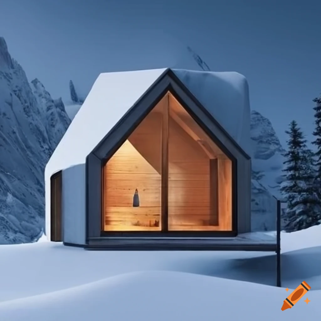 Image of a minimalist alpine ski cabin on Craiyon