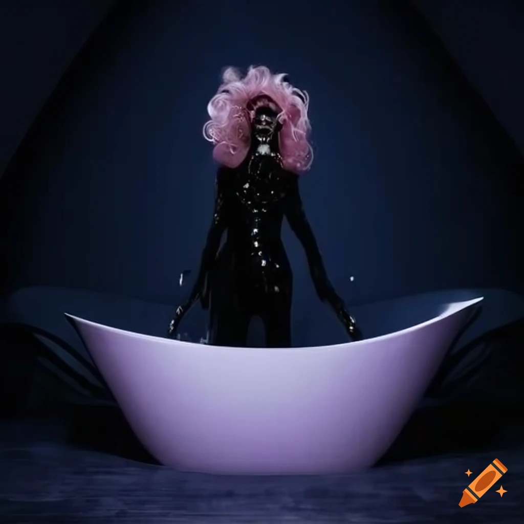 Glamorous drag queen in a futuristic bathroom on Craiyon