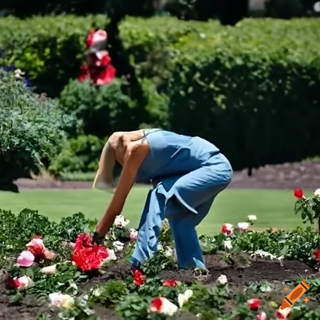 Melania trump destroying flowers in the white house rose garden on Craiyon