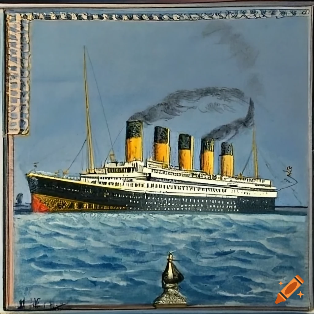 Illustration of the Titanic on a book page on Craiyon