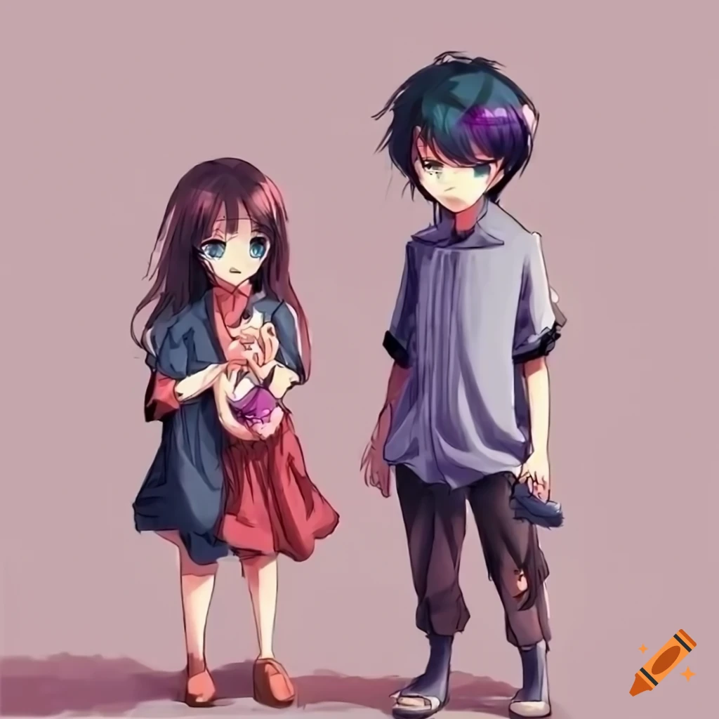 Anime illustration of a boy protecting his younger sister