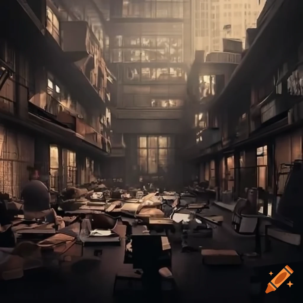 Realistic depiction of a dystopian office environment on Craiyon