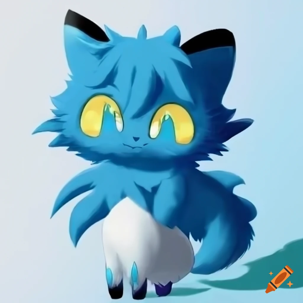 Meowstic, a blue-skinned feline Pokemon with green eyes on Craiyon