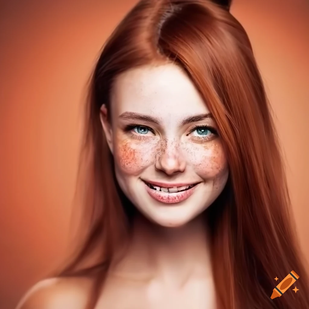 Portrait of a beautiful woman with freckles and chestnut hair on Craiyon