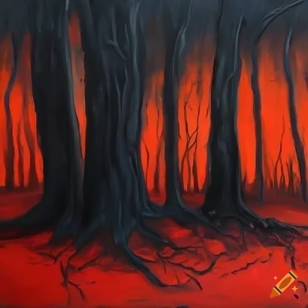 Expressionist oil painting of a dark and haunting forest on Craiyon