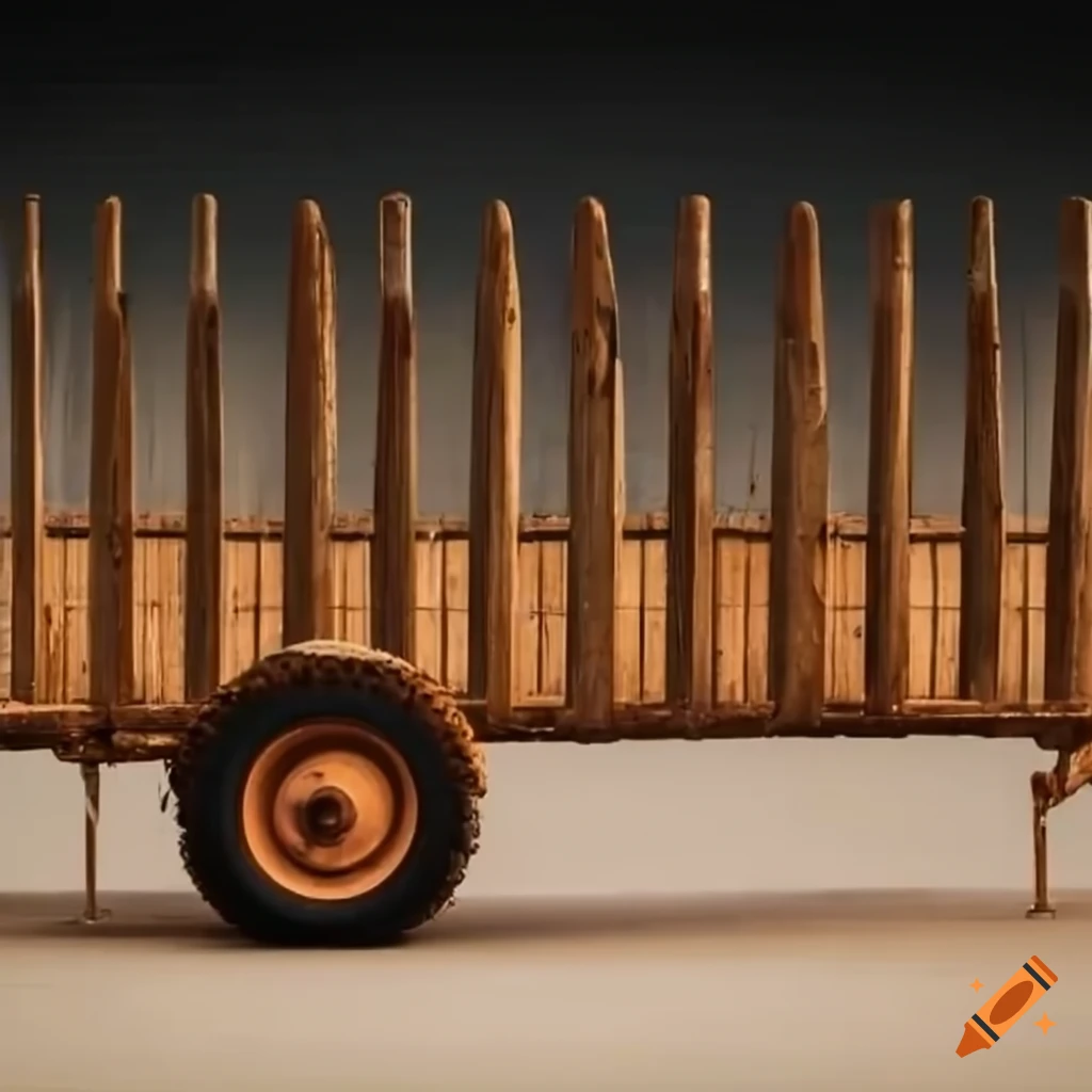 Side-view of an empty wooden fence equipter trailer