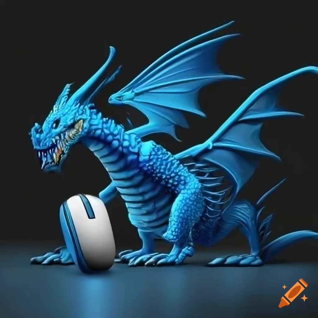 Simplistic computer with a blue dragon design on Craiyon