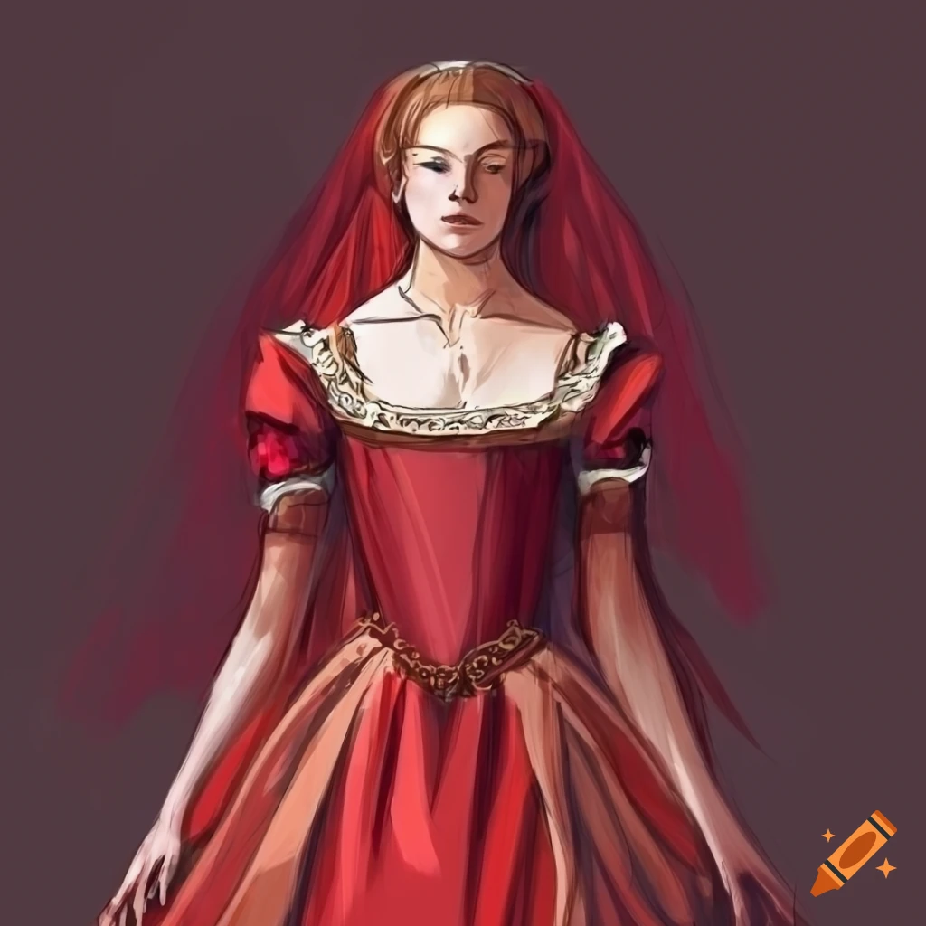 Red tudor gown concept art for a fairy on Craiyon