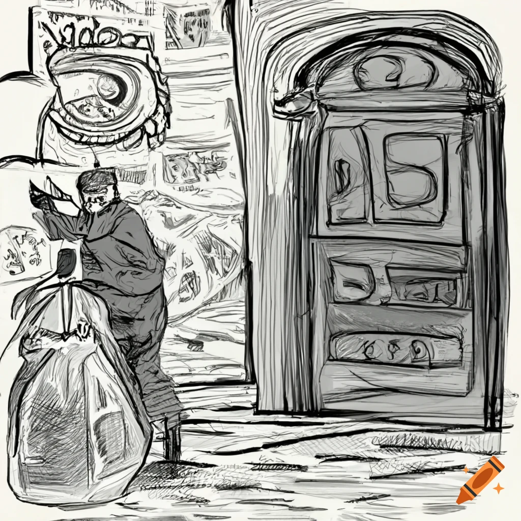 Sketch of a thief stealing cash on Craiyon