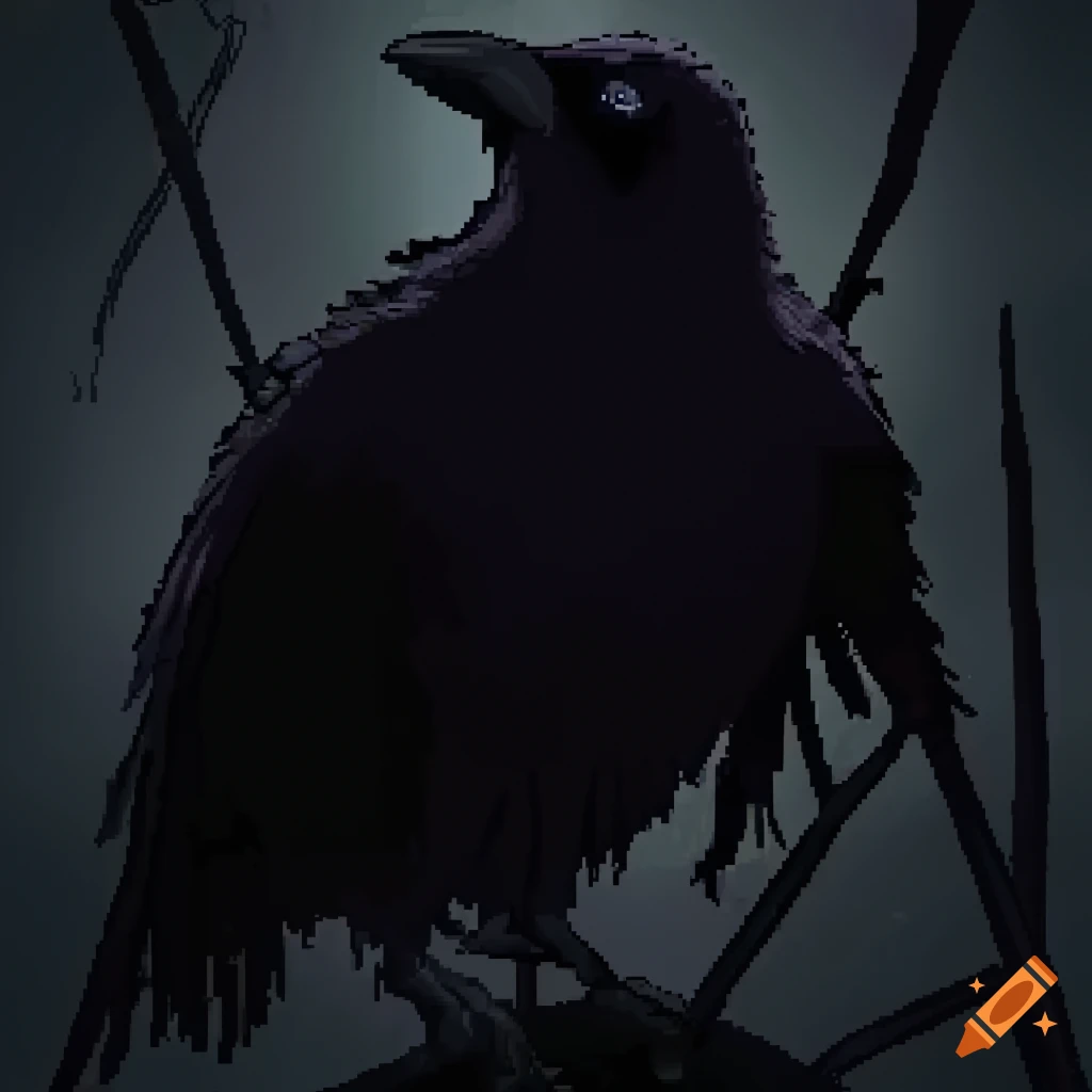 Pixel art of a raven