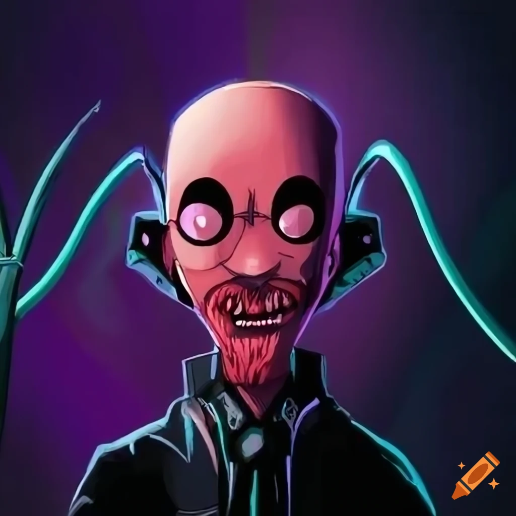 Cartoon Of A Ginger Bearded Bald Man In Futuristic Body Armor In A