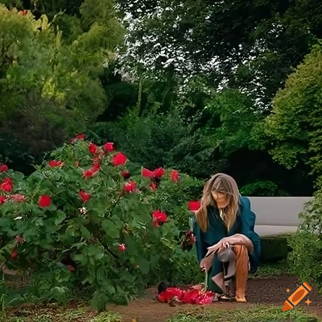 Melania trump destroying flowers in rose garden on Craiyon