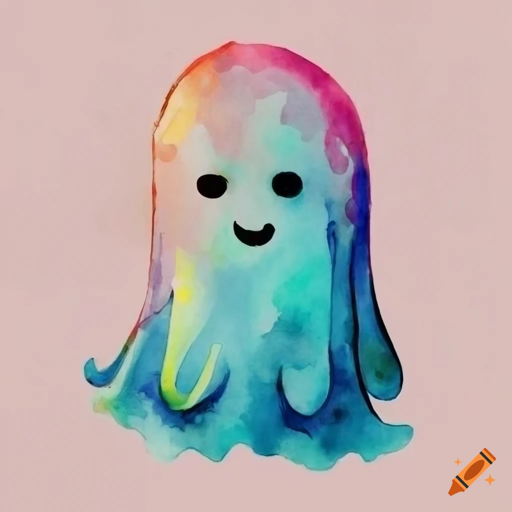 Cute watercolor ghost illustration on Craiyon