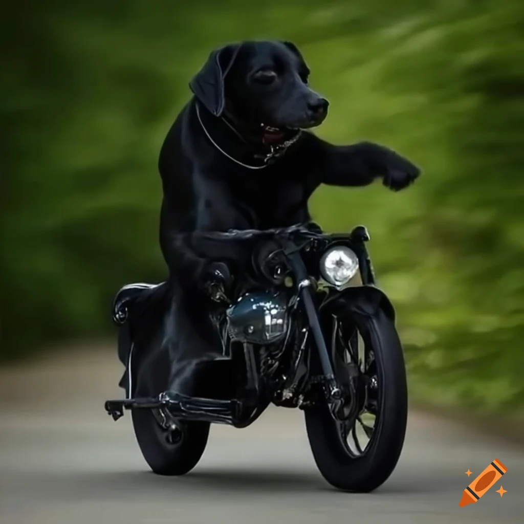 Black labrador riding a harley on Craiyon