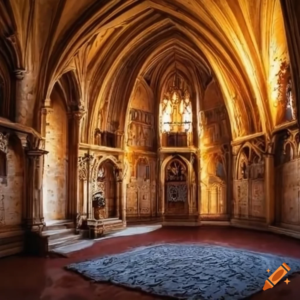 Foto del interior de un castillo gótico bañado por el sol