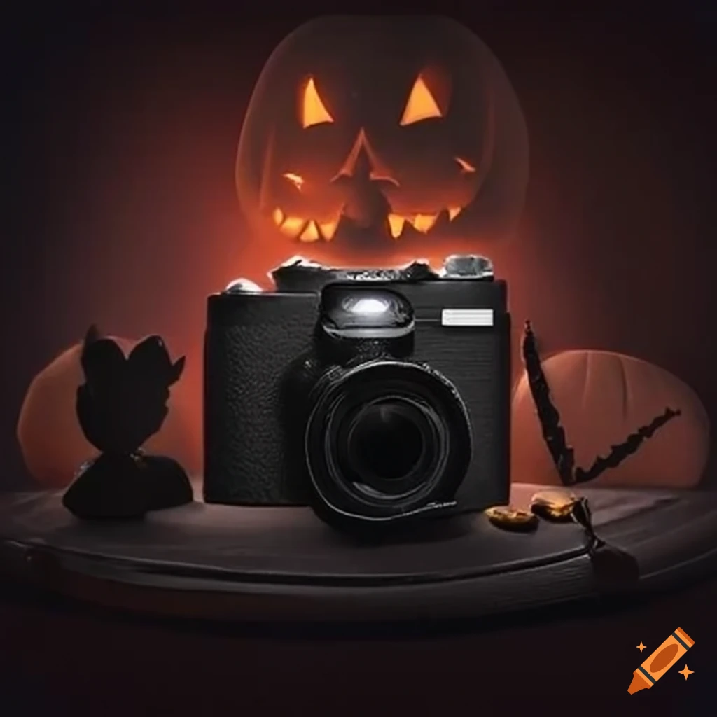 Camera with halloween-themed accessories on Craiyon