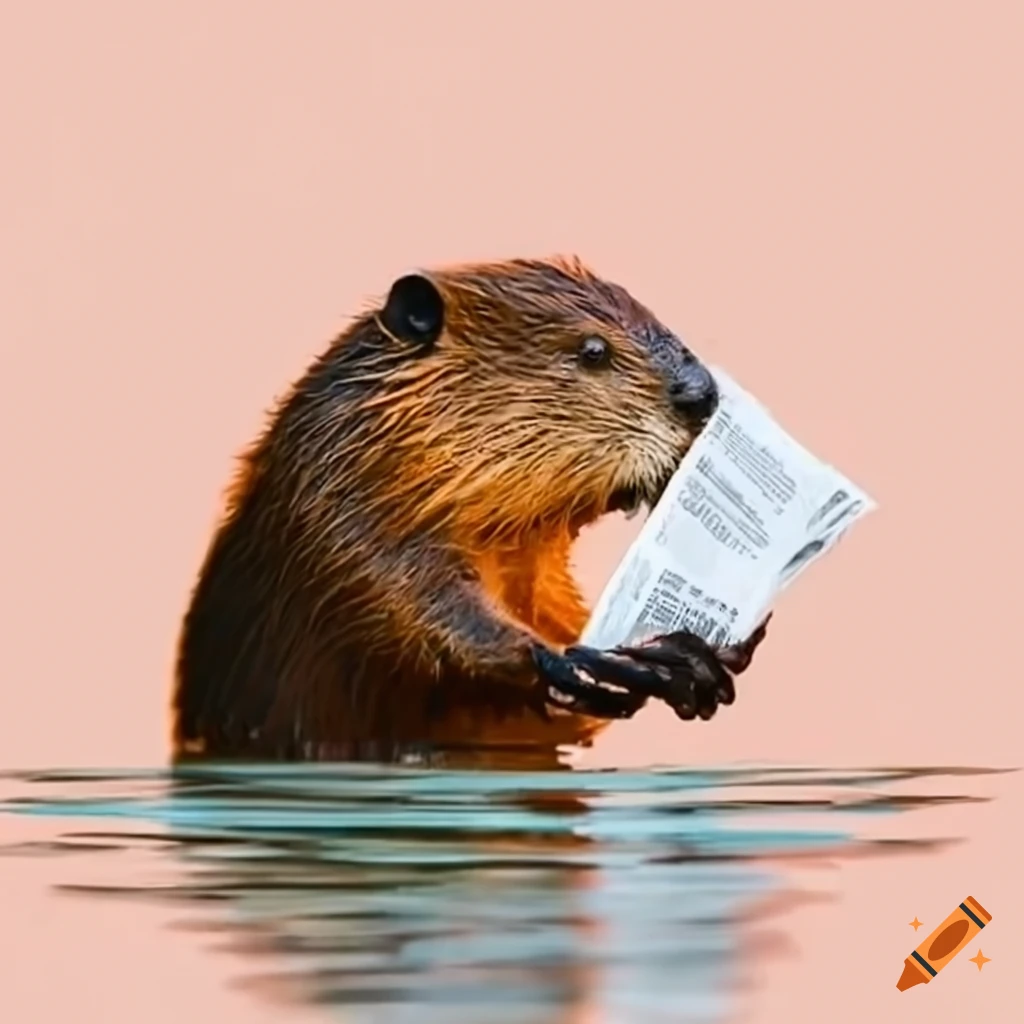 Beaver reading a newspaper