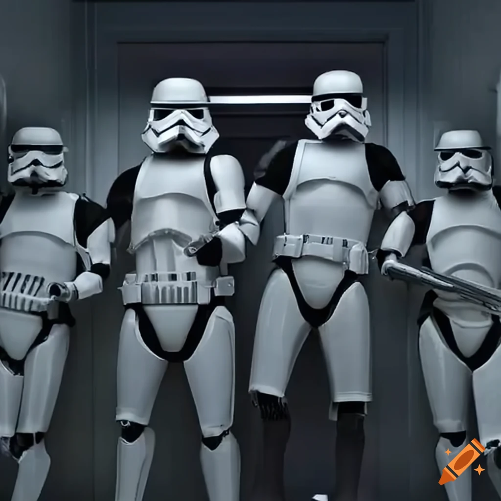 Stormtroopers peering through a door on Craiyon