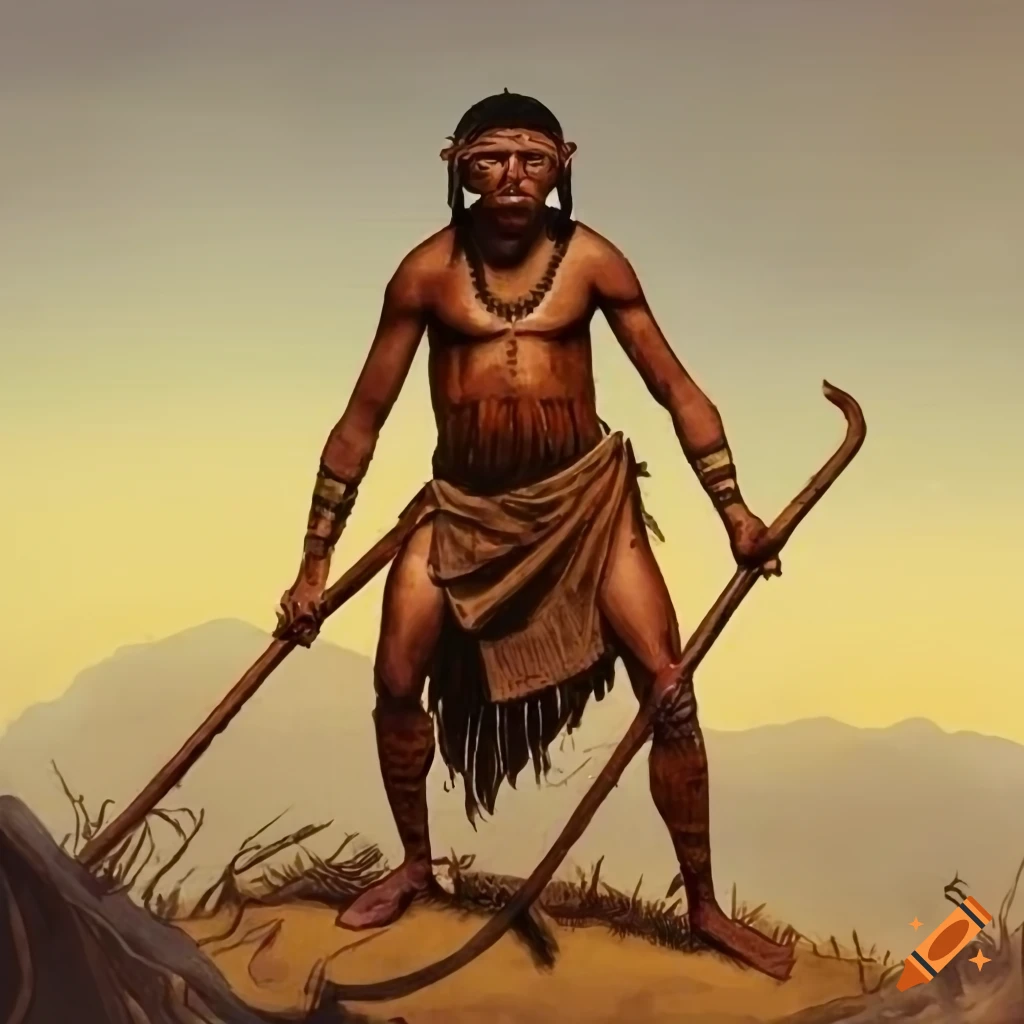 Bushman warrior in intricate bronze age costume on Craiyon