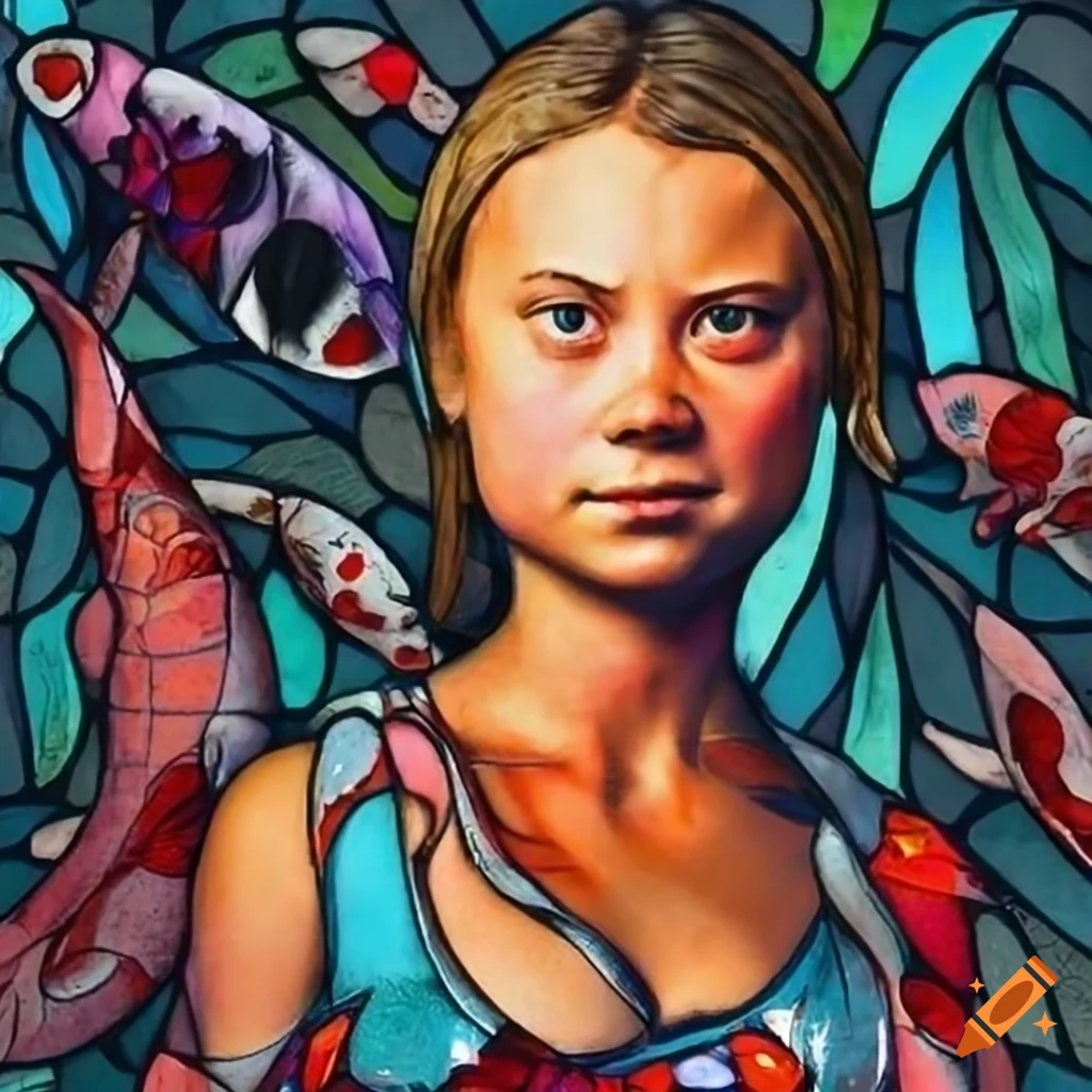 Stained glass pinup portrait of greta thunberg Stained glass pinup portrait of greta thunberg