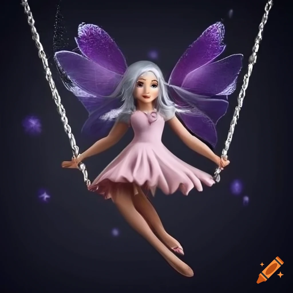 Art of a gray-haired fairy on a swing