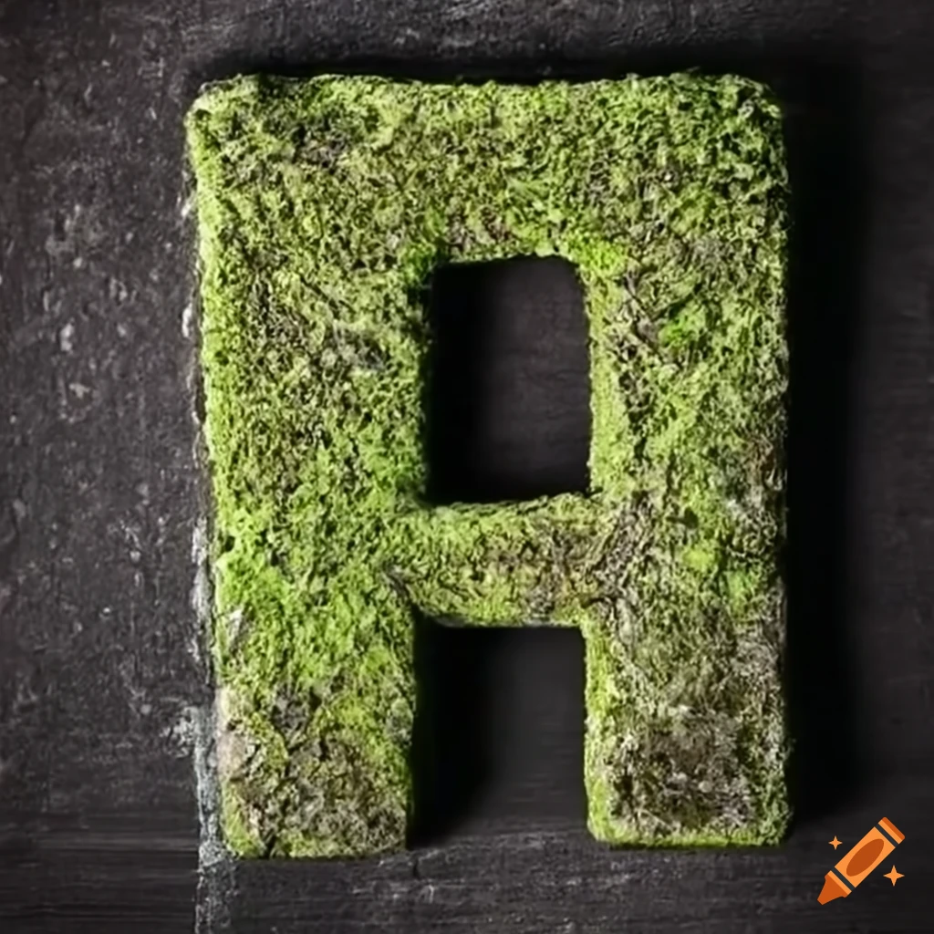 Ancient moss-covered stone letter f