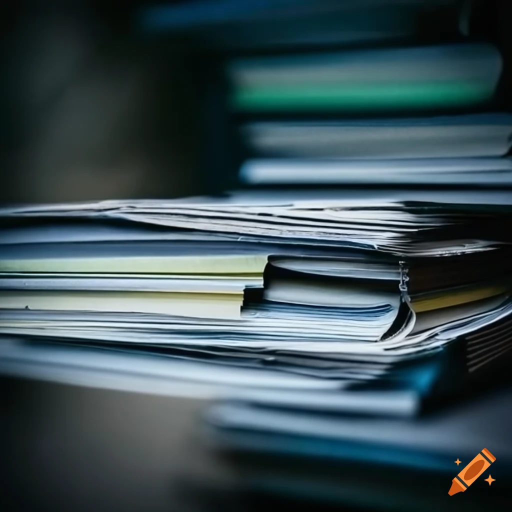 Stack of computer science research papers on a desk on Craiyon