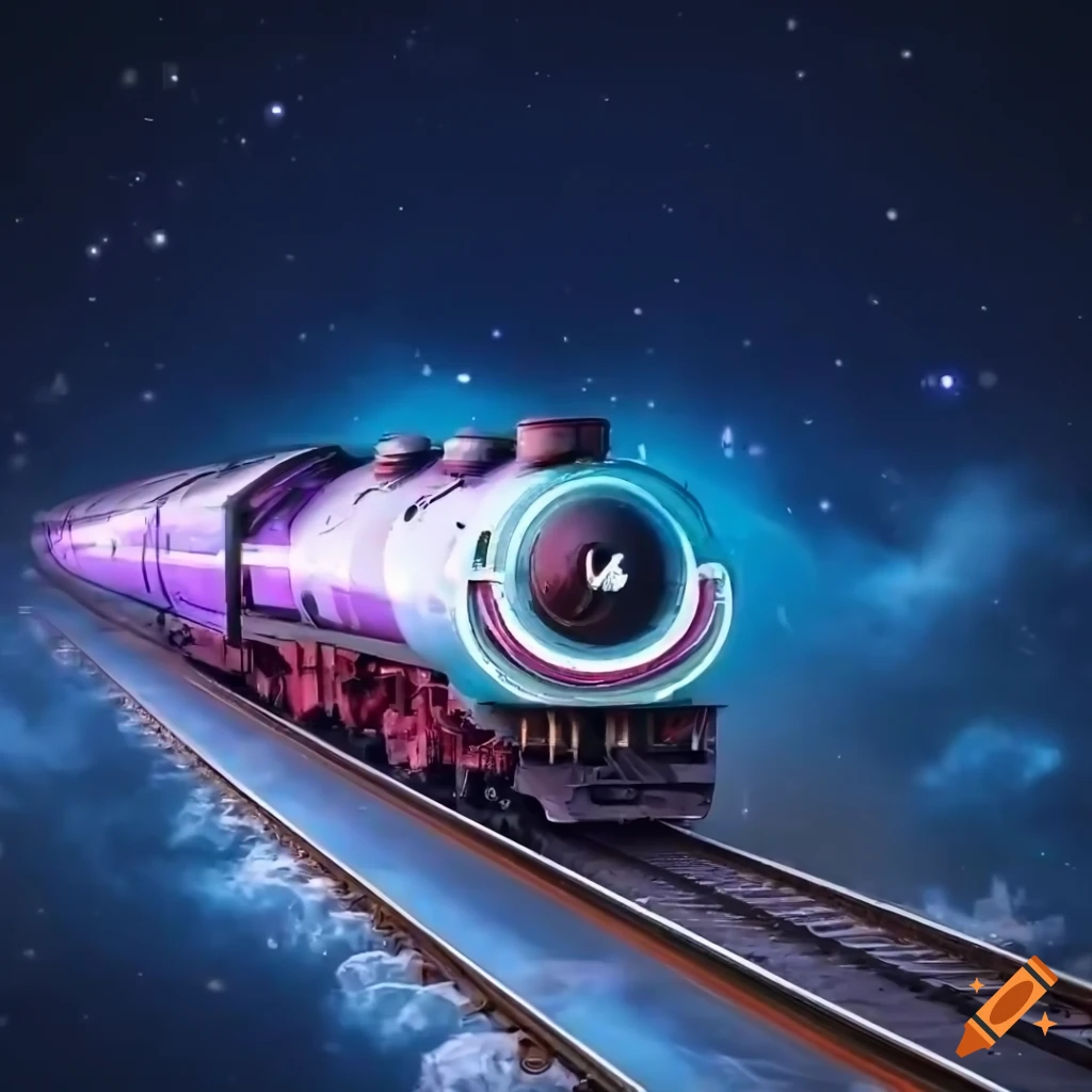 Photorealistic illustration of a high-speed steam train in space on Craiyon