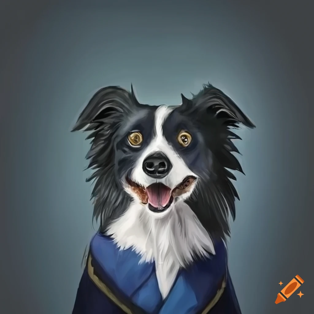 Border collie wearing a ravenclaw uniform drawing
