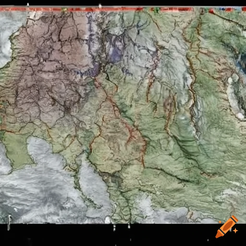 Detailed topographic map of forest region with marked hiking trails and ...