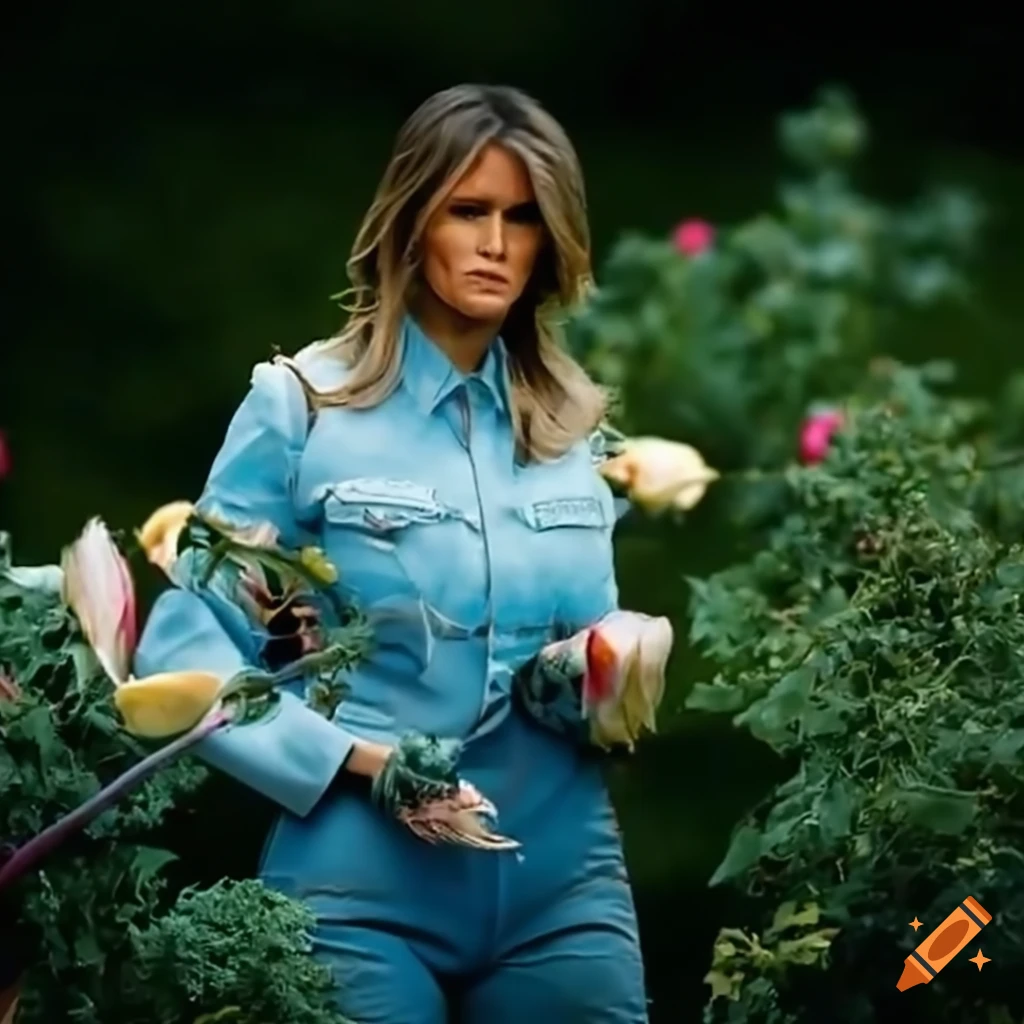Melania destroying flowers in the White House Rose Garden on Craiyon