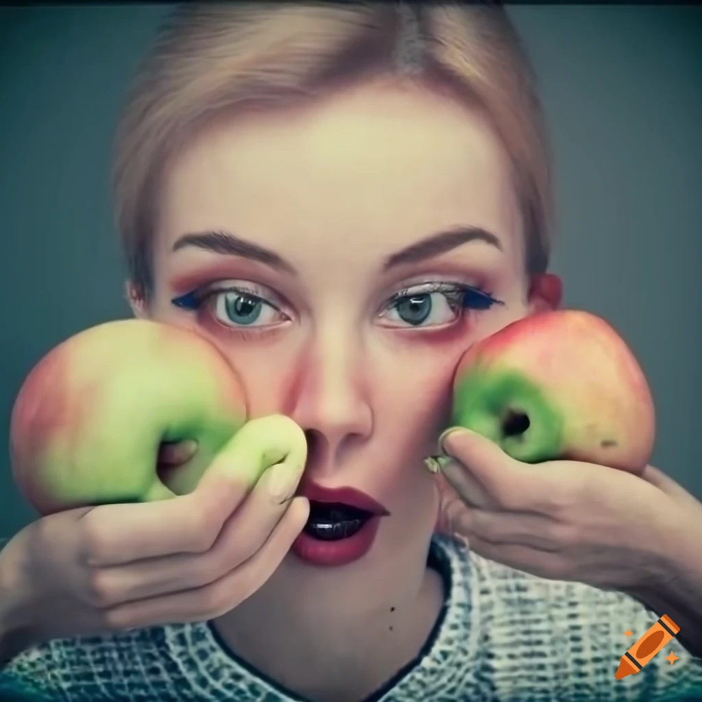 Vintage magazine-style photo of people with apple heads