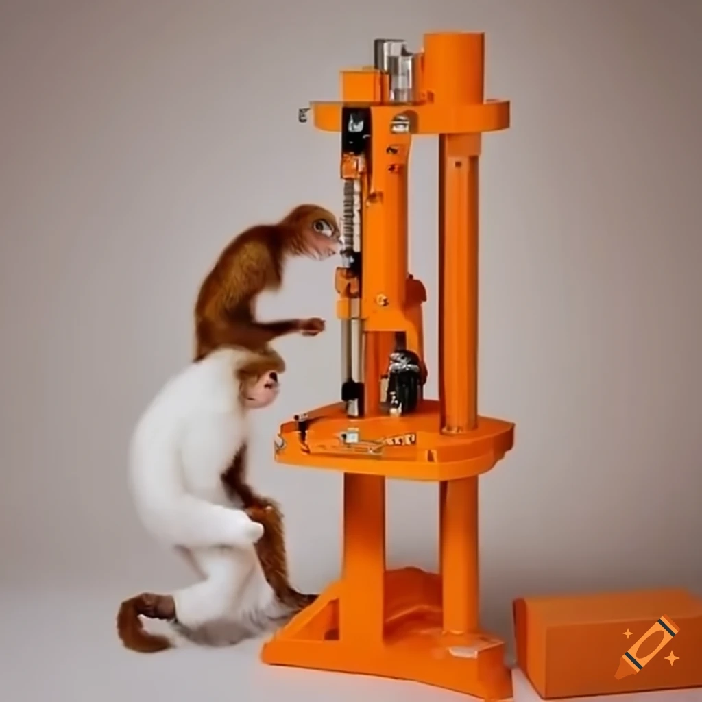 Monkey working with a hydraulic press in a lab on Craiyon