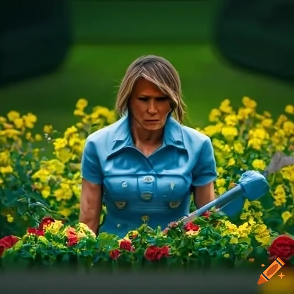 Satirical image of melania trump destroying flowers in the rose garden ...
