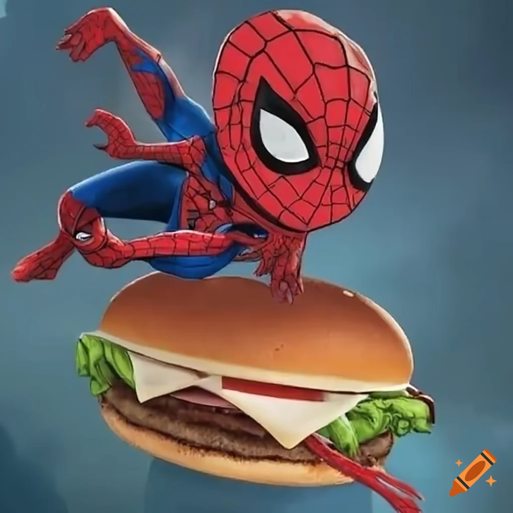Spiderman battling a cheeseburger on Craiyon