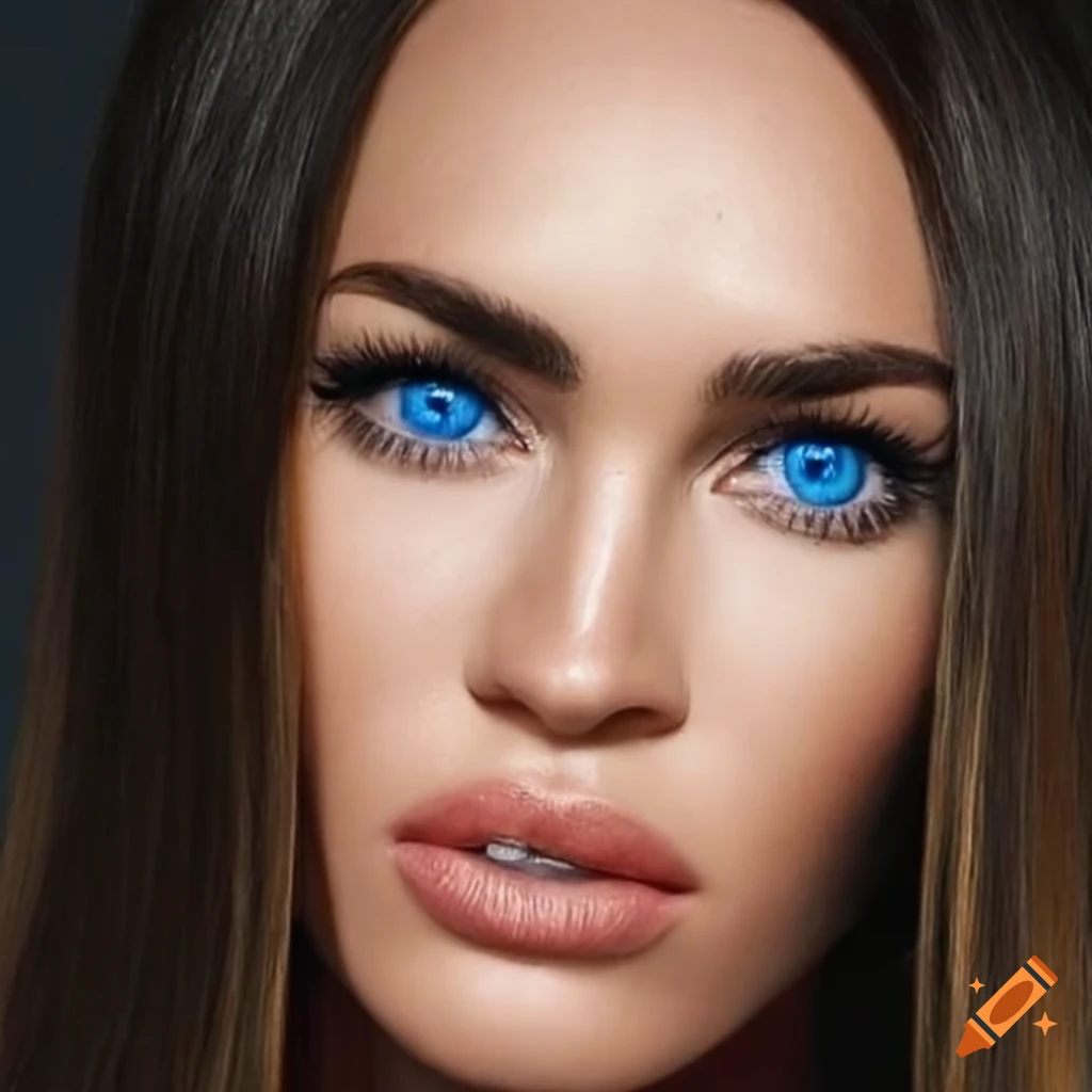 Portrait of megan fox and miley cyrus with blue catlike eyes