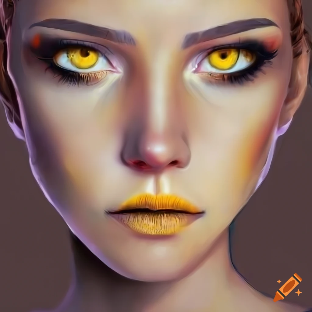 Digital portrait of a woman with captivating yellow eyes on Craiyon