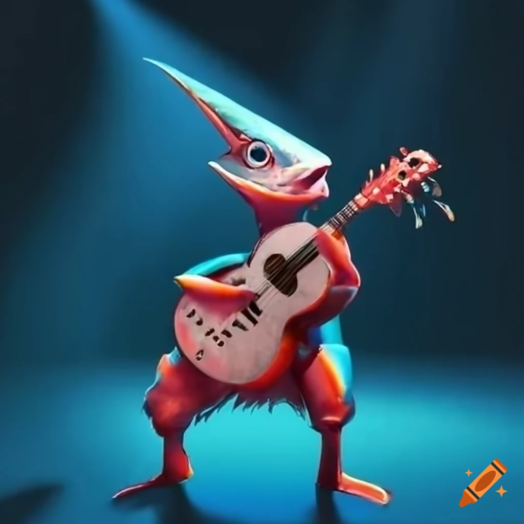 Shark playing guitar on stage on Craiyon