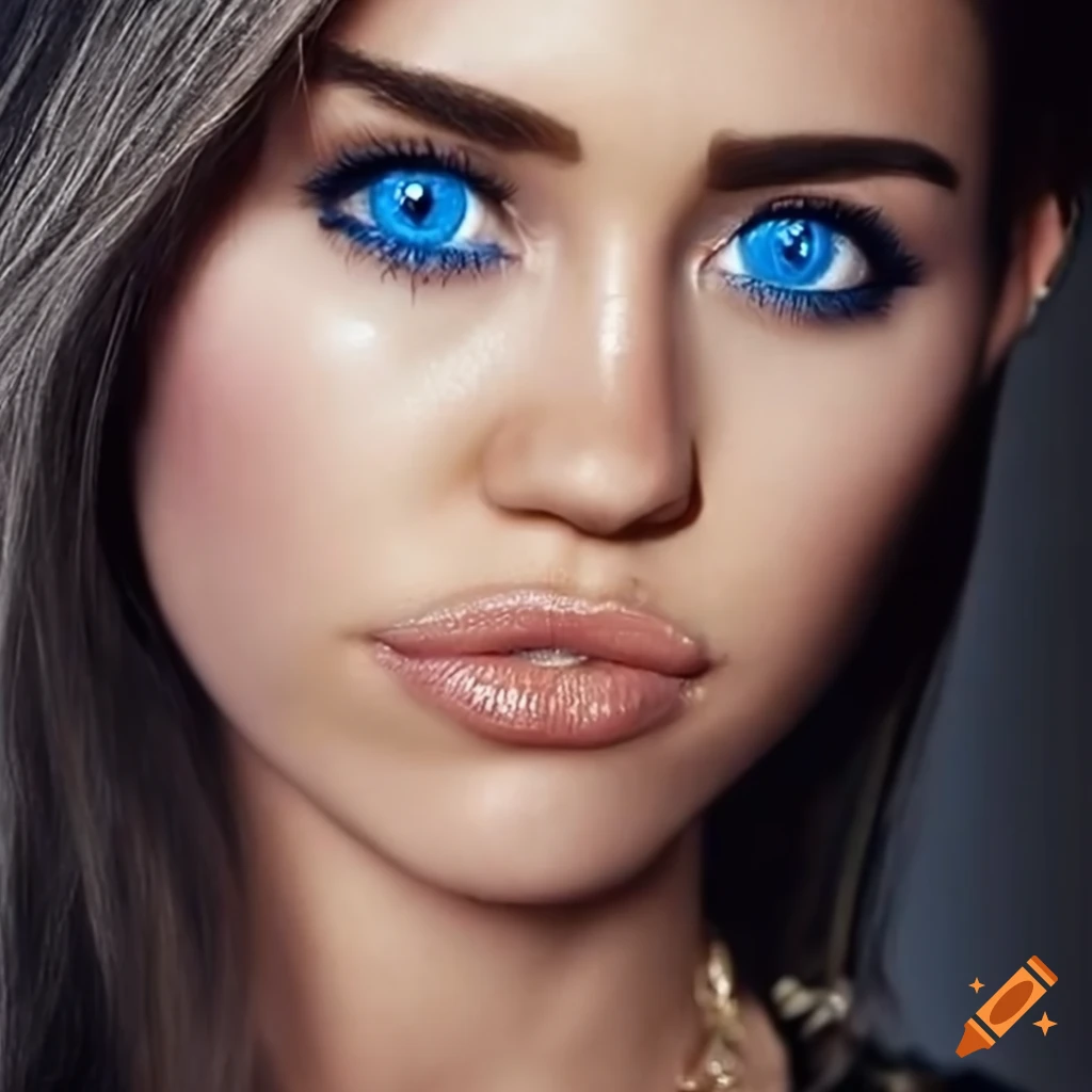 Beautiful portrait of a woman with tan skin and blue eyes on Craiyon