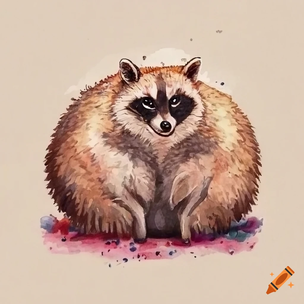 Detailed drawing of a chubby raccoon with a large belly on Craiyon